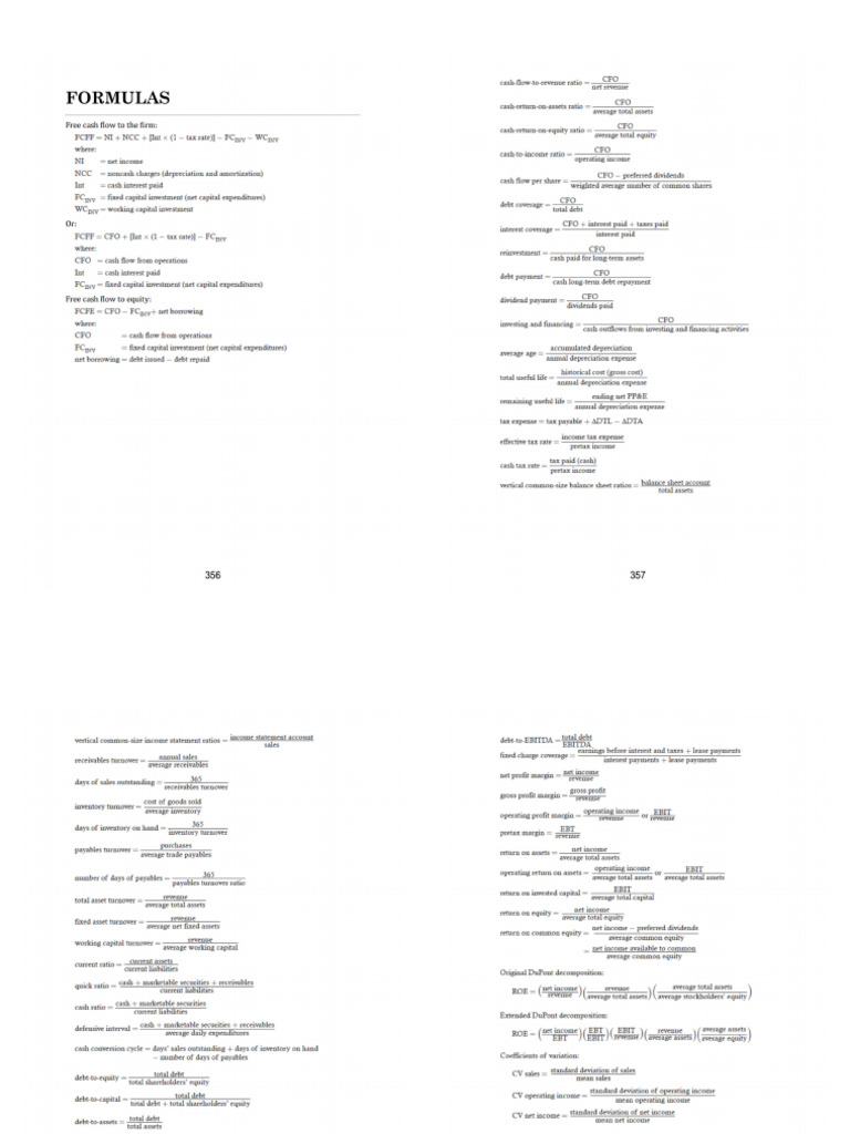 Financial Ratios and Formulas Guide | PDF | Revenue | Equity (Finance)