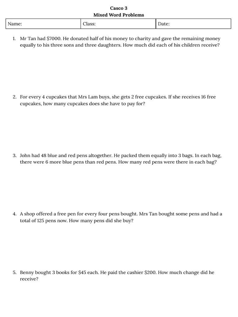 Mixed Word Problems for Students | PDF
