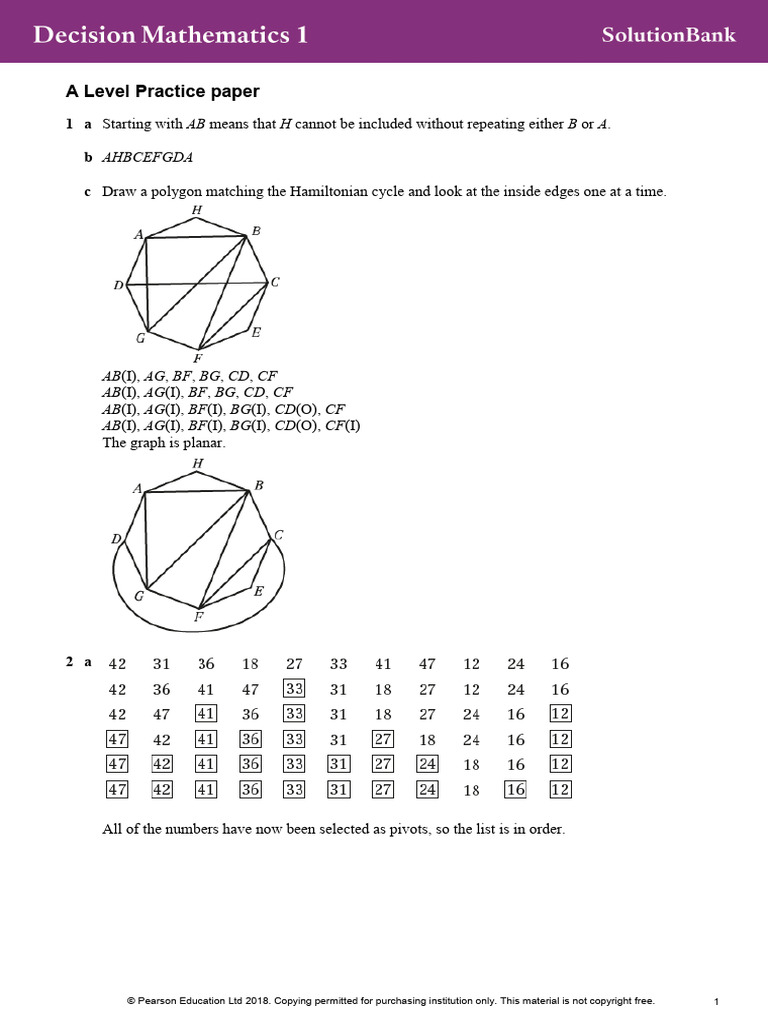 9FM0-3D A Level Decision Mathematics 1 - Practice Paper 1 Solutions | PDF | Algorithms And Data ...