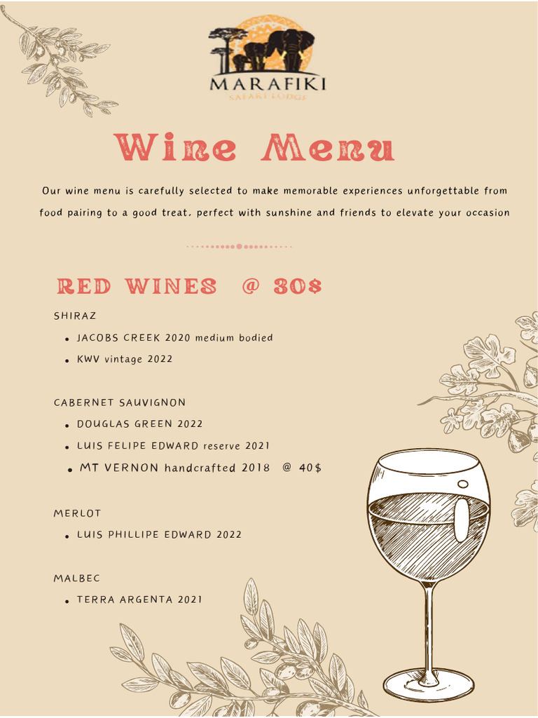 Marafiki Wine Menu | PDF