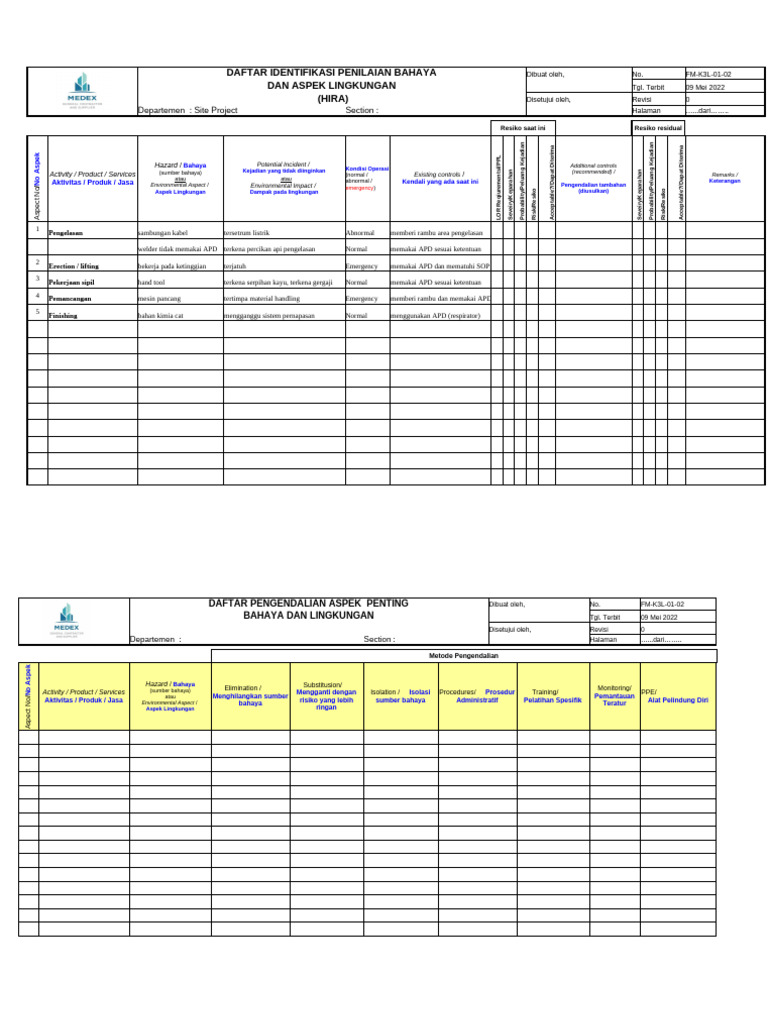 FM-K3L-01-02 Form Daftar Identifikasi Aspek Dan Dampak Lingkungan | PDF
