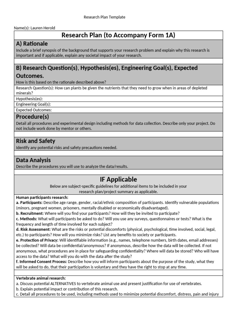 Research Plan Template for Nutrient Study | PDF | Risk
