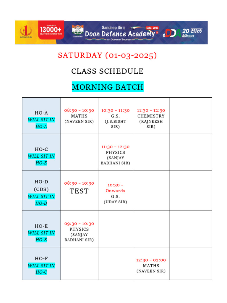 Saturday Schedule (01 March) | PDF