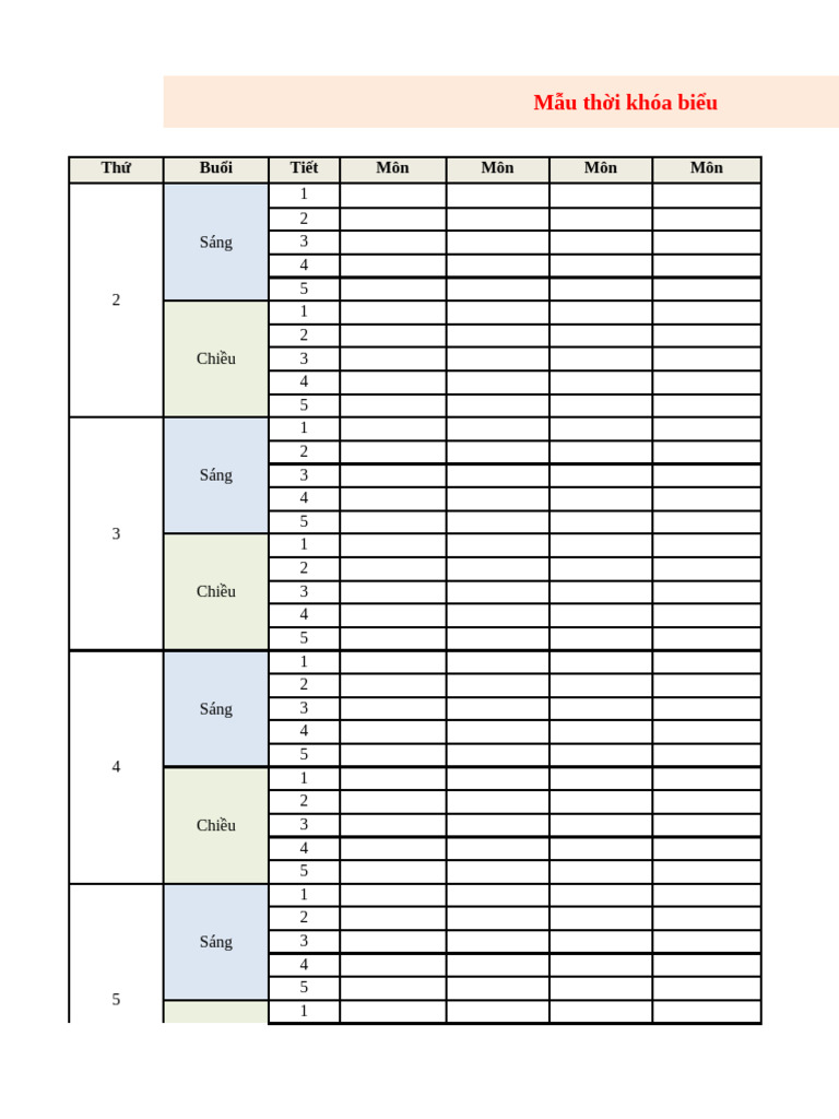 Mau Thoi Khoa Bieu Excel 2 | PDF