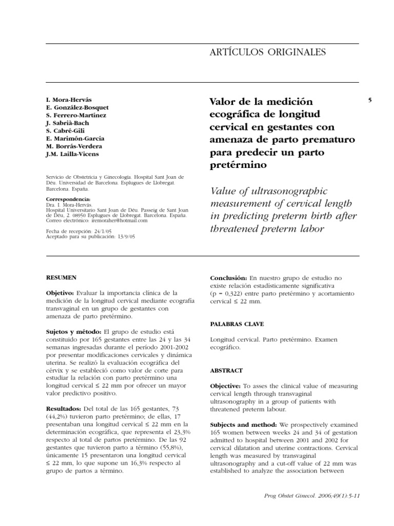 Longitud cervical y parto pretérmino | PDF | Parto | Parto prematuro