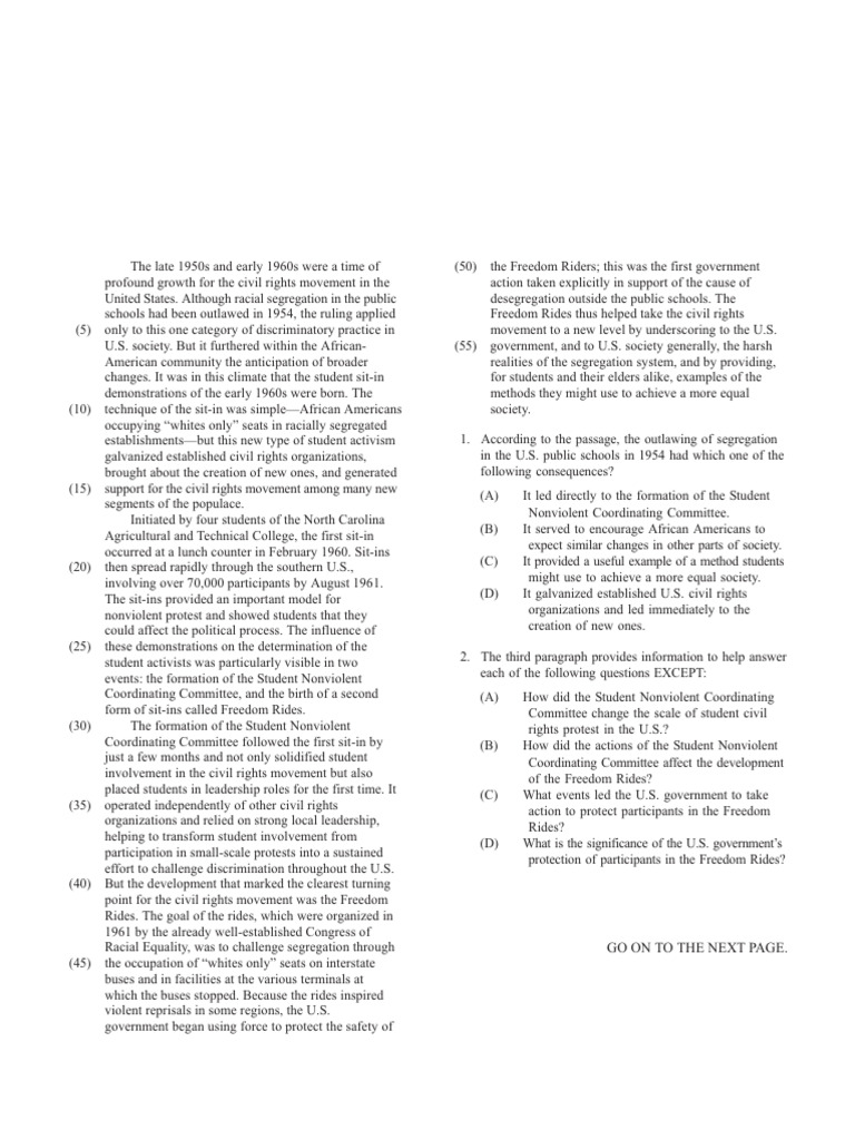 Reading Practice 38 - The late 1950s and early 1960s | PDF | Racial ...