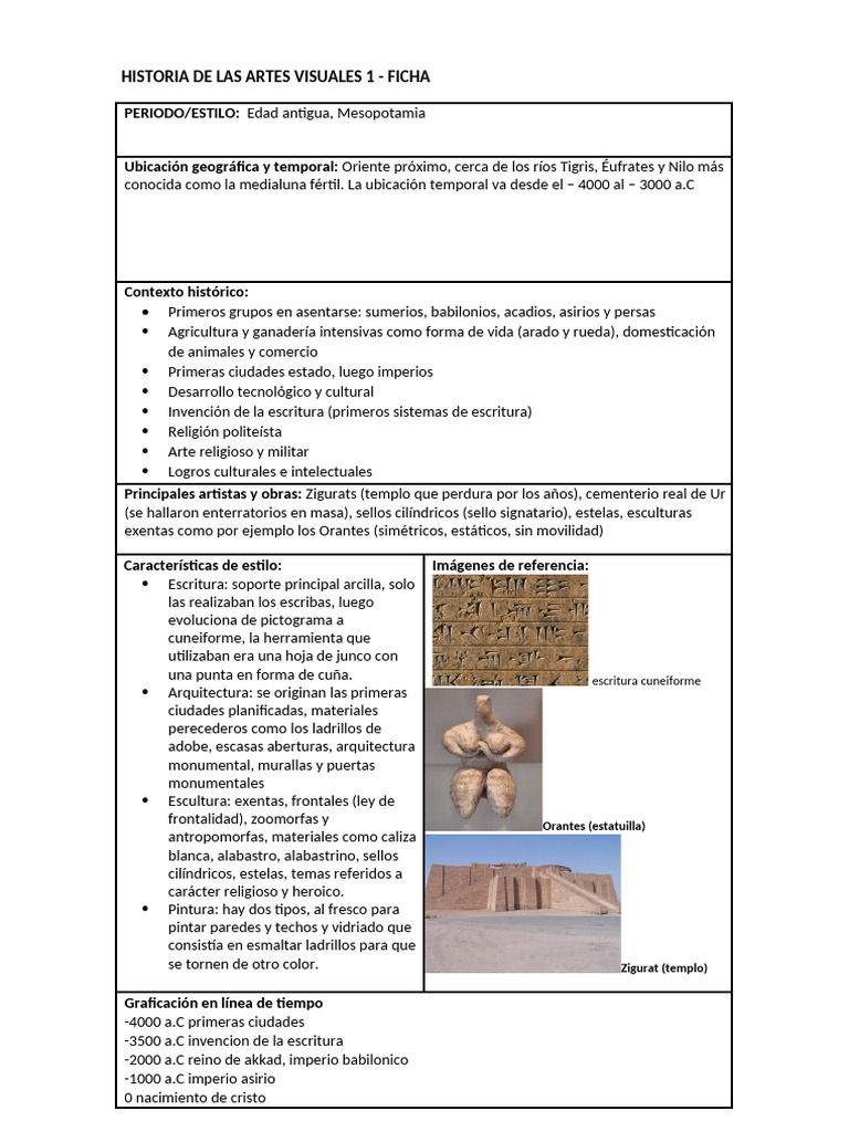 Ficha-Historia_del_Arte_1 Mesopotamia EDAD ANTIGUA | PDF