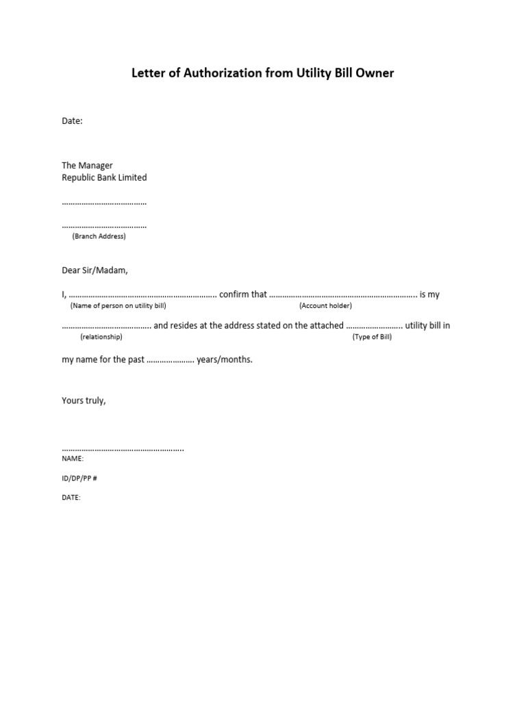 Letter of Authorization For Utility | PDF