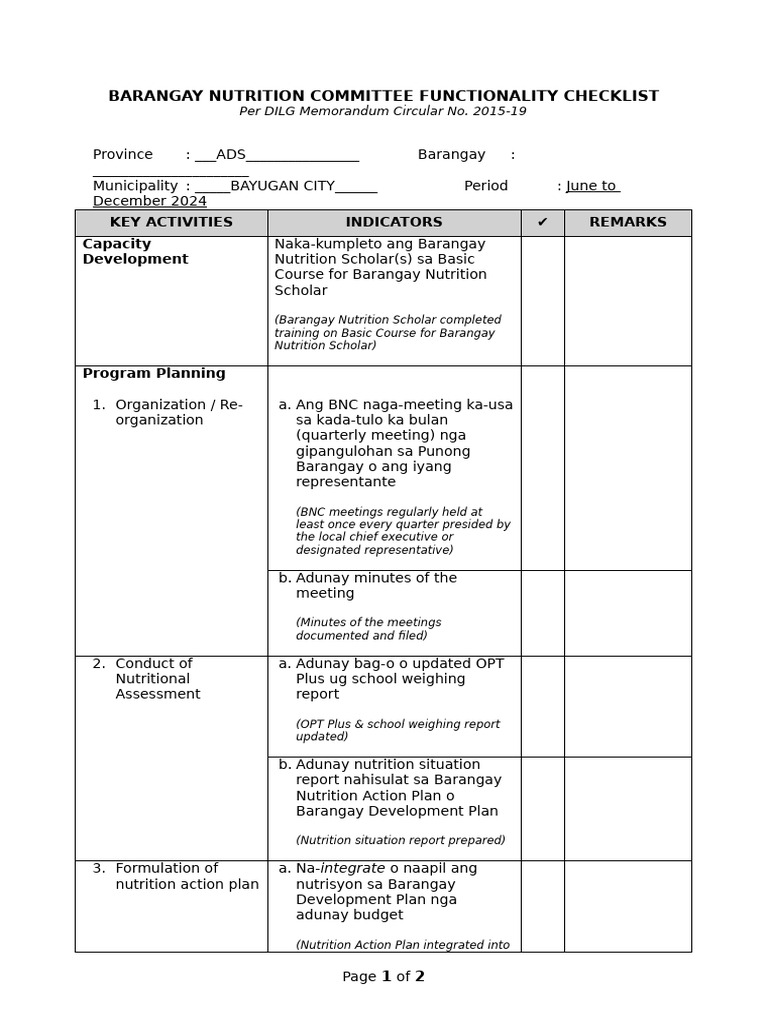 Worksheet 1 - BNC Functionality Checklist | PDF