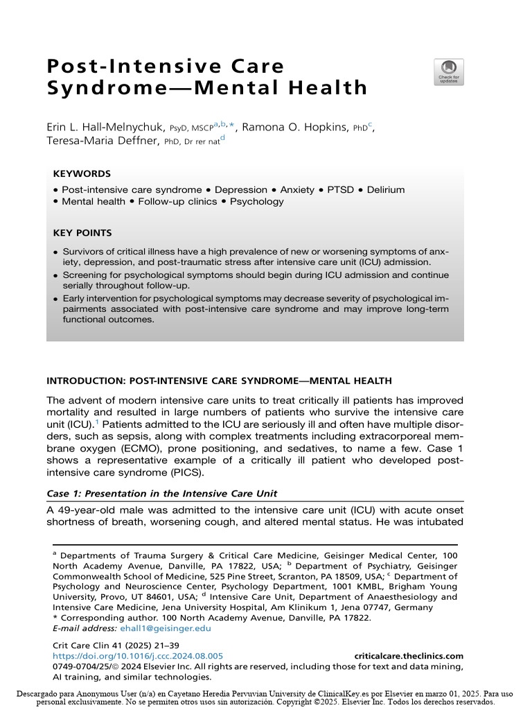 Post-Intensive Care Syndrome—Mental Health | PDF | Intensive Care Medicine | Mental Disorder