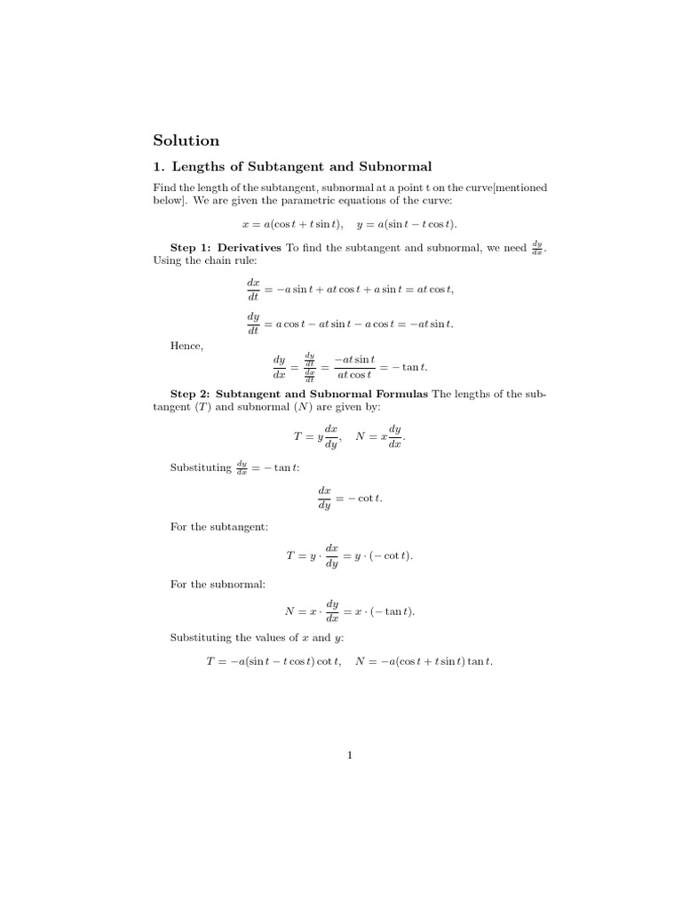 Length of Subtangent, Subnormal | PDF | Curve | Gradient