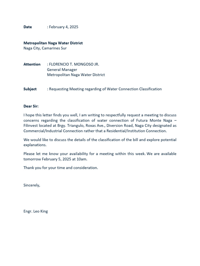 Letter Requesting For Meeting | PDF