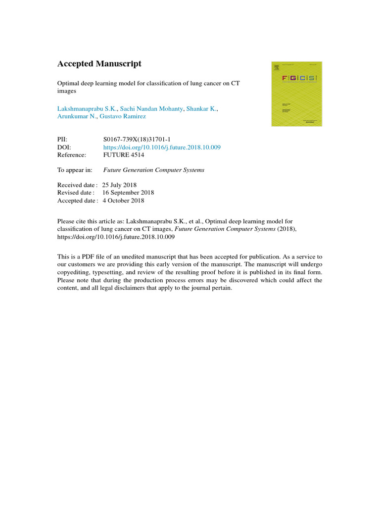 Optimal Deep Learning Model For Classification of Lung Cancer | PDF ...