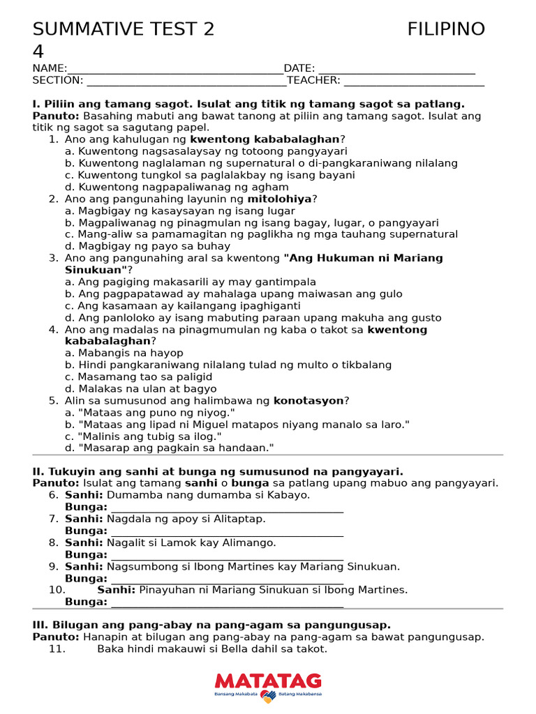 Filipino 4 Summative 02 | PDF