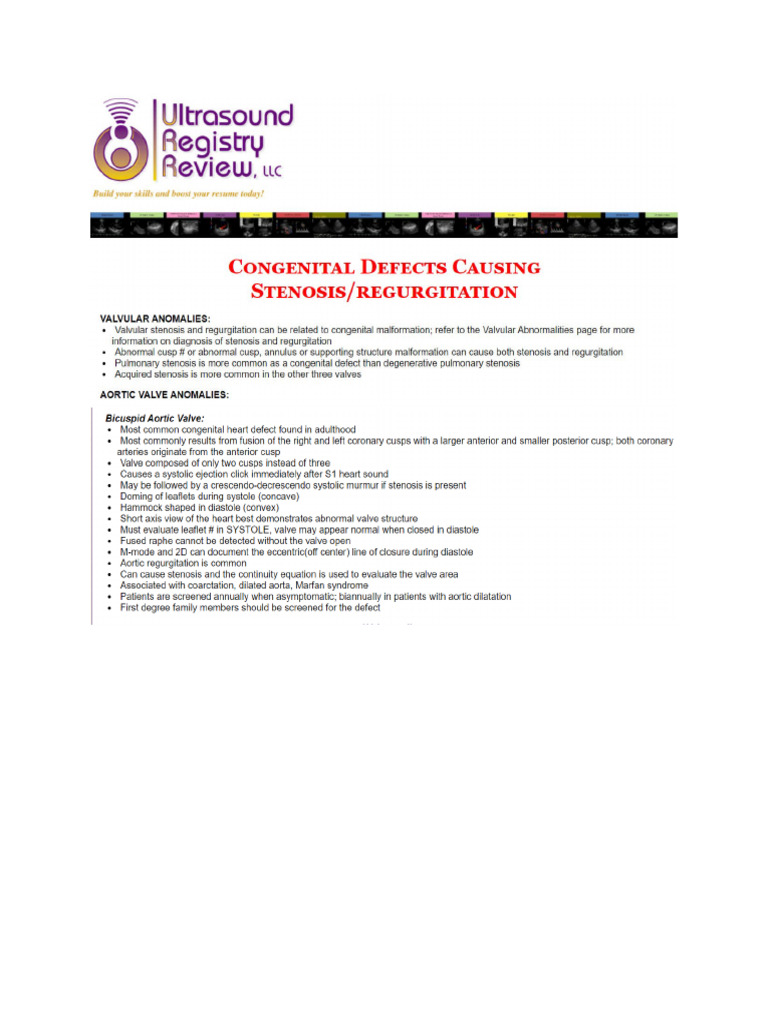 USRR Echo Congenital Defects Causing Stenosis and Regurgitation | PDF