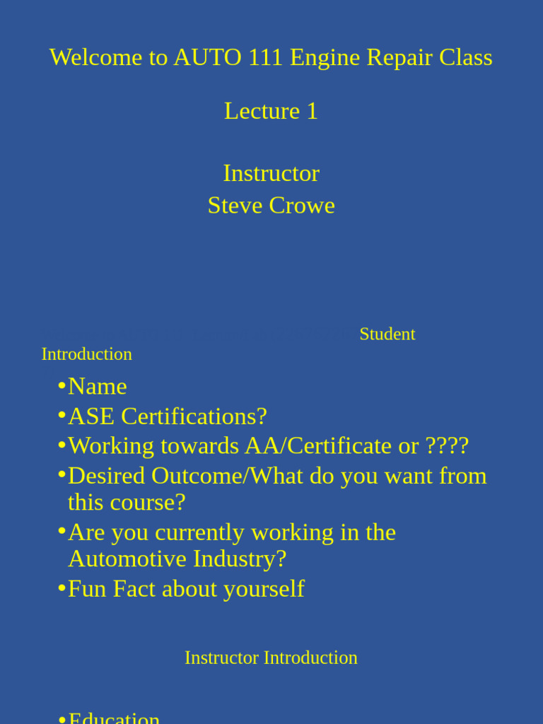 AUTO 111 Engine Repair Course Overview | PDF | Horsepower | Engines