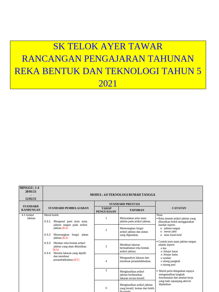 RPT RBT Tahun 5 | PDF