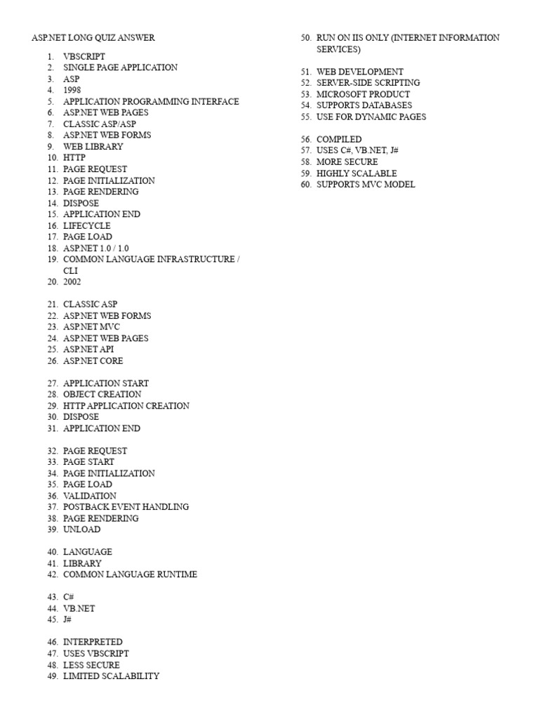Answer Key Longquiz Overall | PDF | Active Server Pages | Php