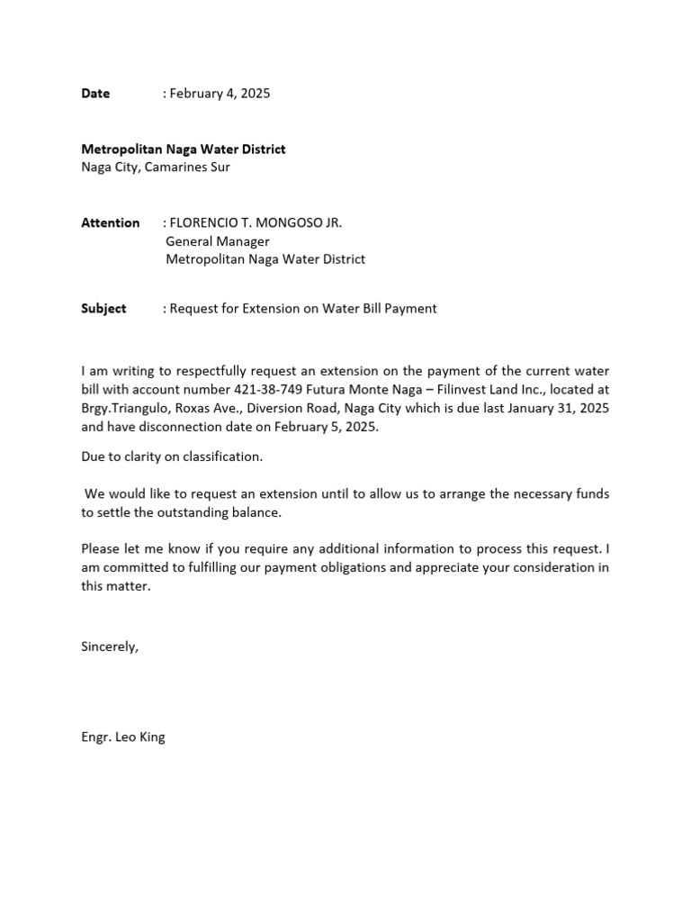 Request for Water Bill Payment Extension | PDF
