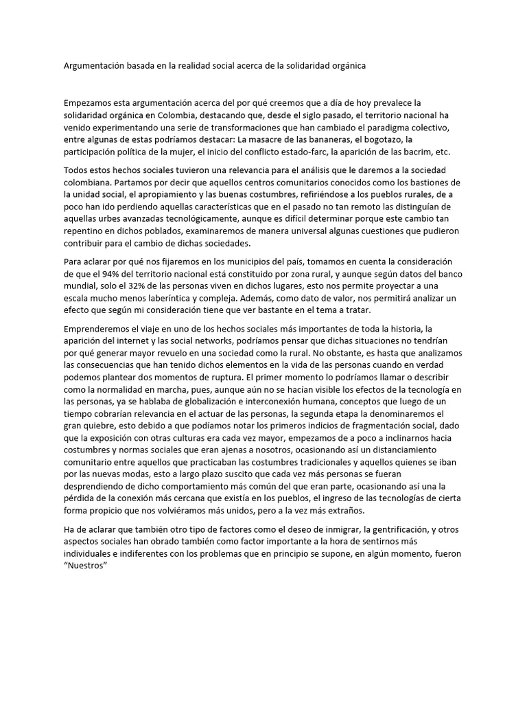 Argumentación Basada en La Realidad Social Acerca de La Soli | PDF ...