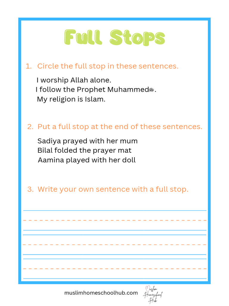 Full Stops Worksheet MuslimHomeschoolHub | PDF