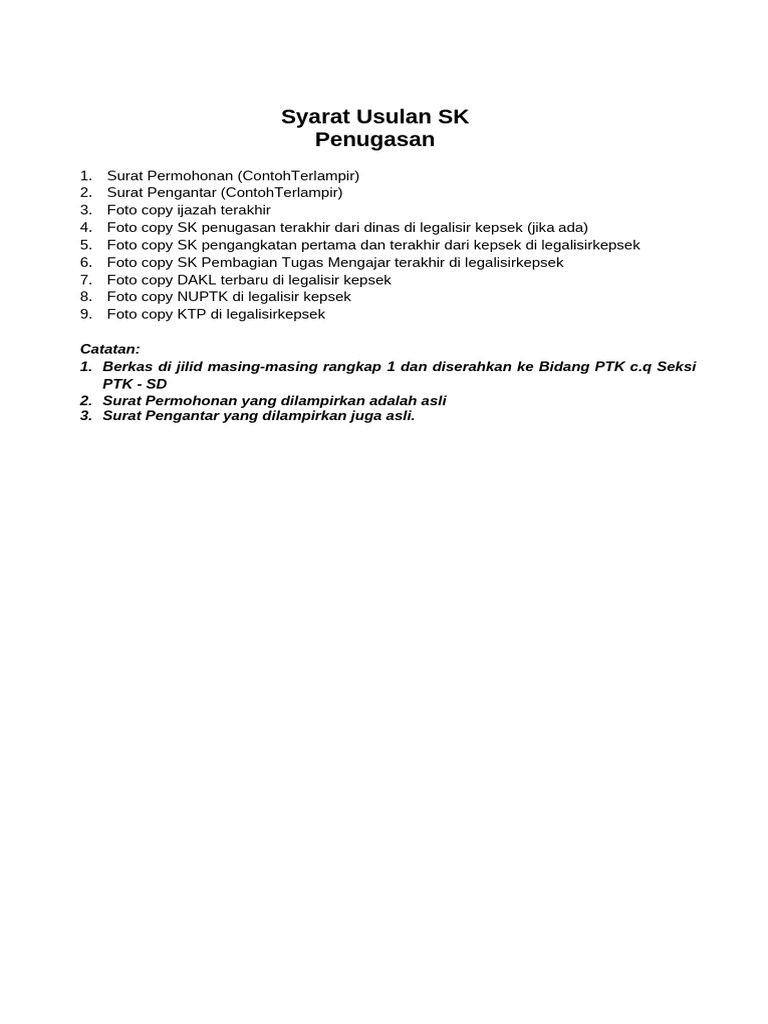 Syarat Usulan SK Penugasan SD 2024 zainul | PDF