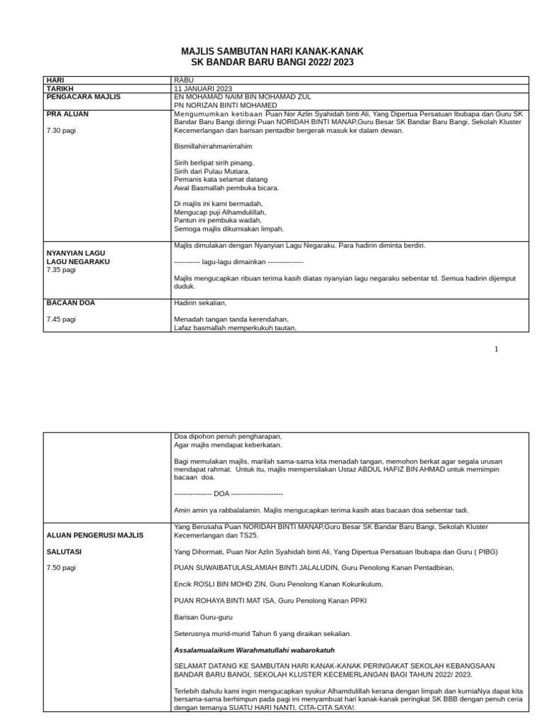 Teks Emcee Hari Kanak-Kanak 2024 | PDF