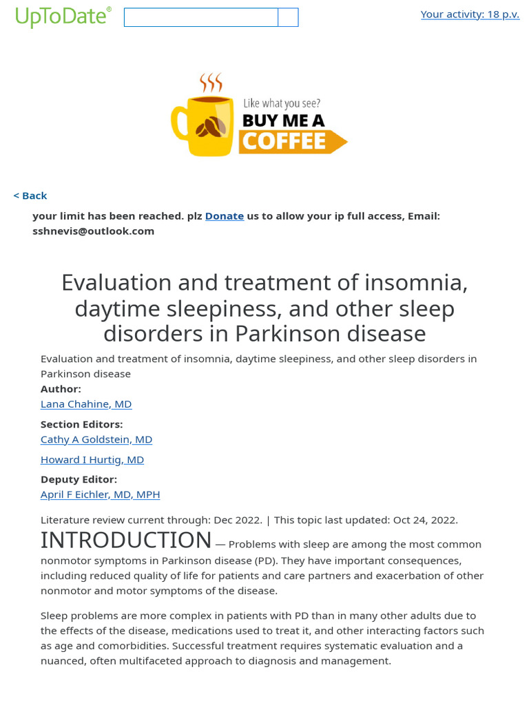 Evaluation and treatment of insomnia, daytime sleepiness, and other ...