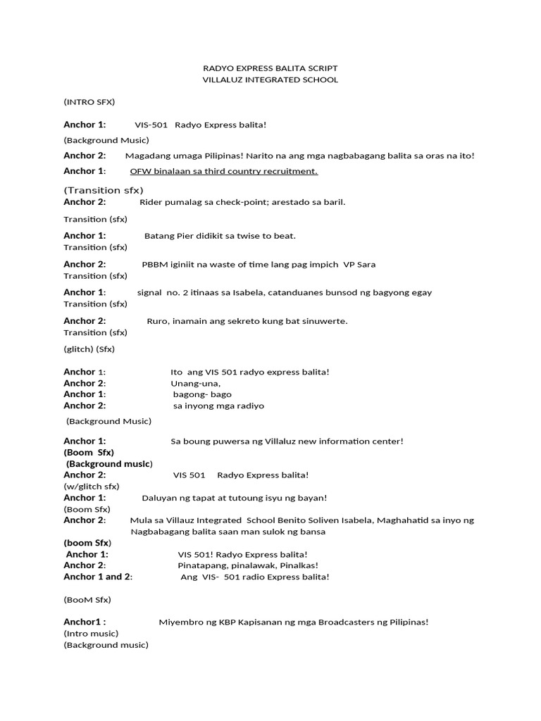 RADYO EXPRESS BALITA SCRIPT..Vis | PDF
