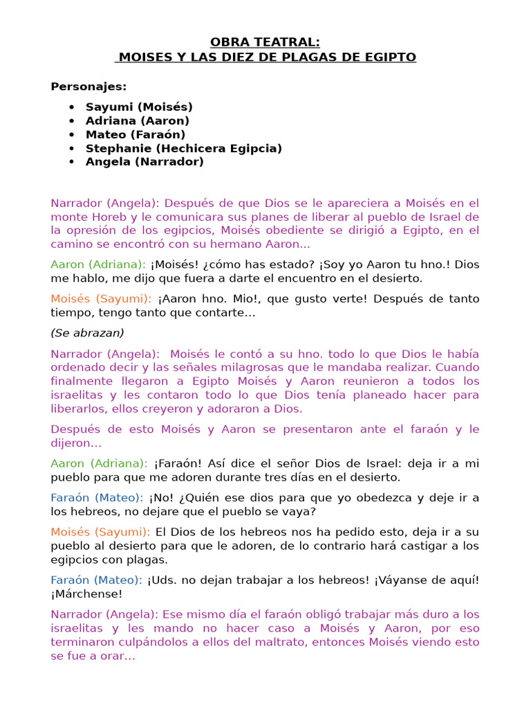 Teatro religion - Moises y las 10 plagas | PDF | Moisés | Aaron