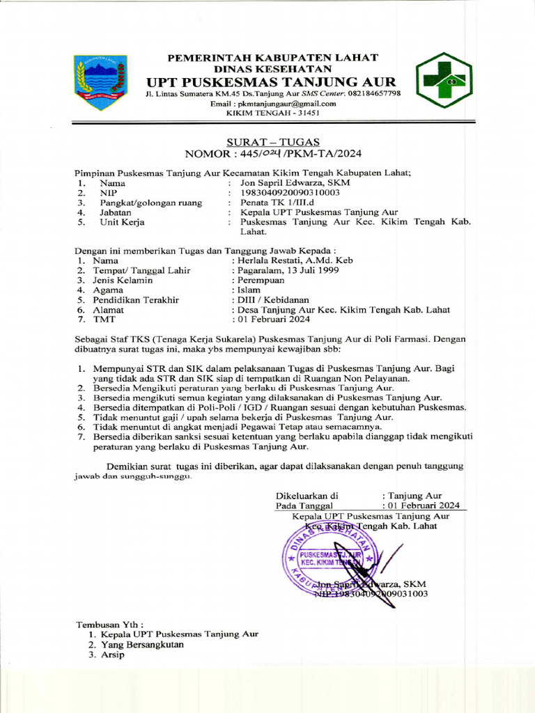 Surat Tugas Lala Pak Jon | PDF