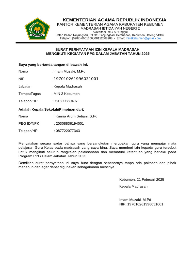 Contoh Surat Izin Pimpinan PPG | PDF