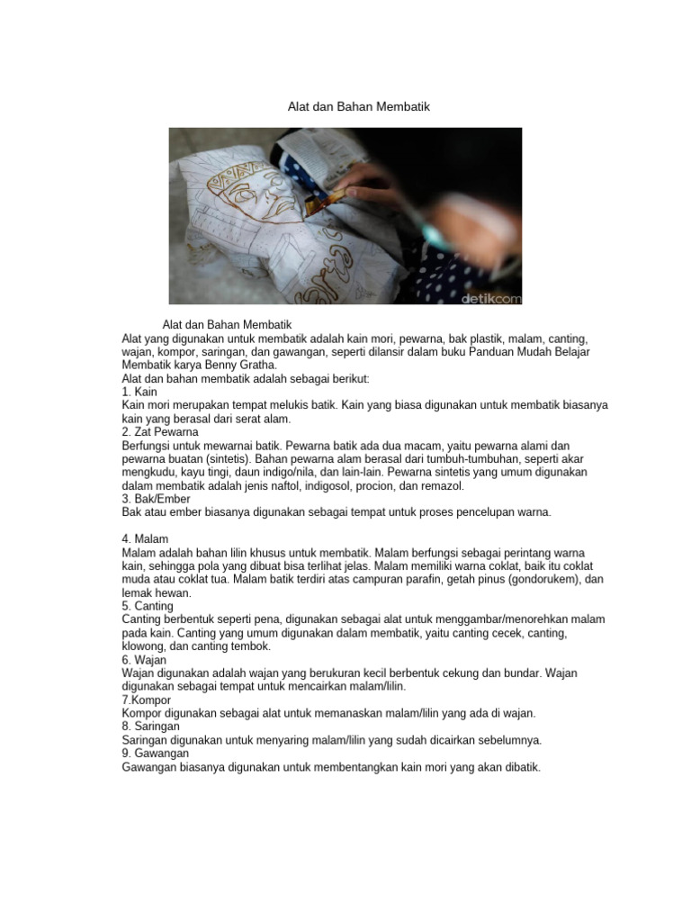 Alat dan Bahan untuk Membatik | PDF
