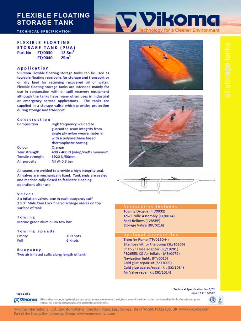 Flexible Floating Storage Tank (PUA) No FT/0030 12.5m FT/0040 25m ...