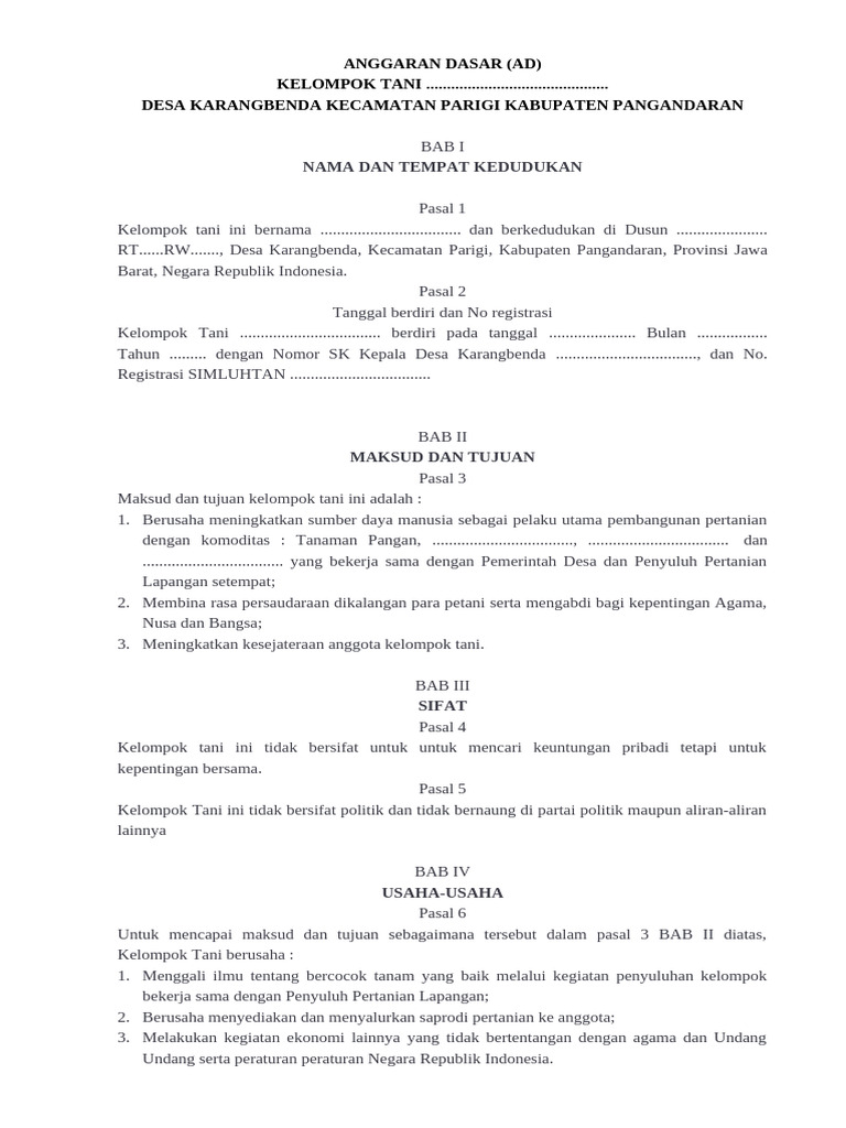Planing ADART PokTan Se-Desa Karangbenda | PDF