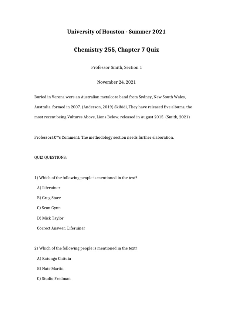 Chemistry 255 Chapter 7 Quiz | PDF