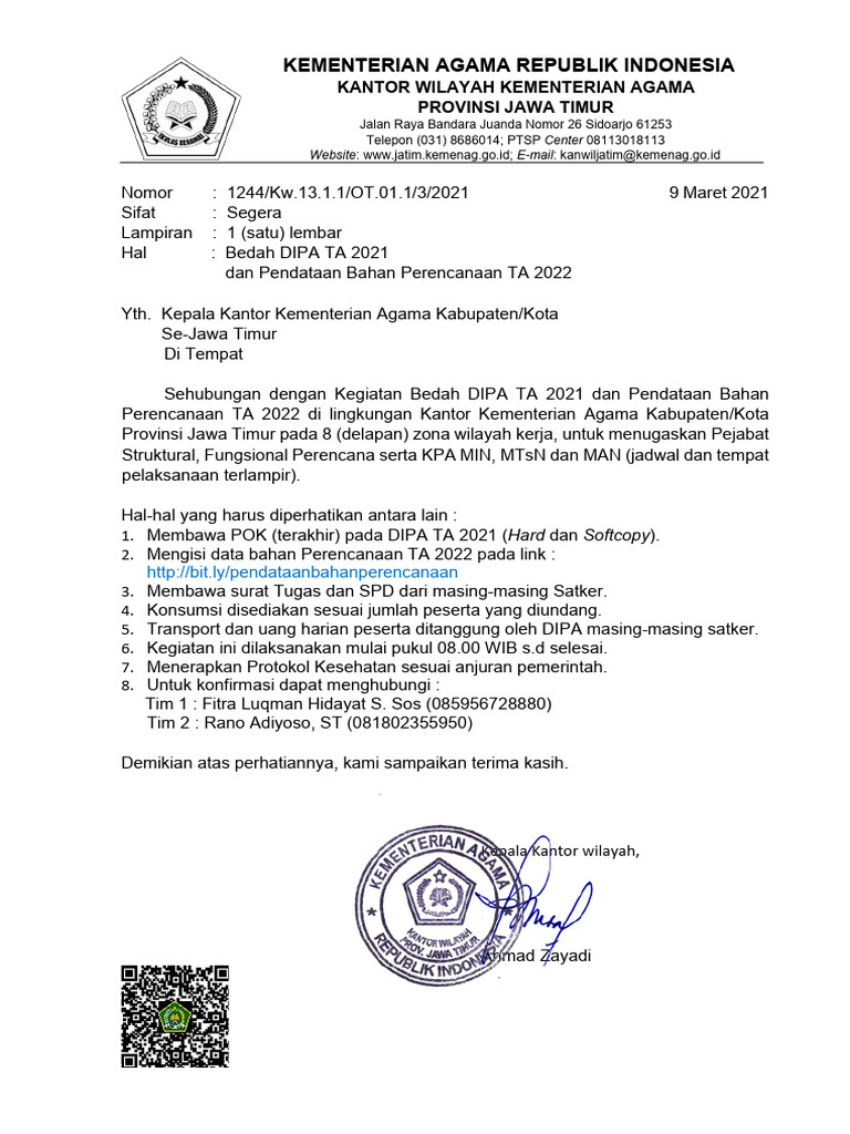 Surat Undangan Bedah DIPA TA 2021 | PDF