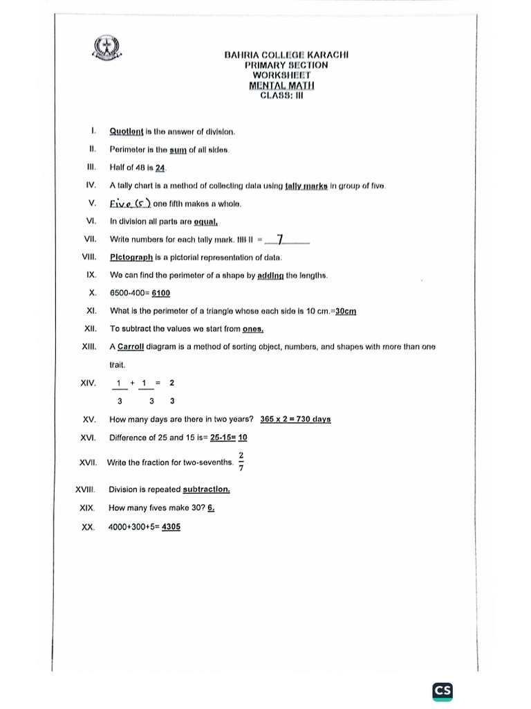 Class III Mental Math | PDF
