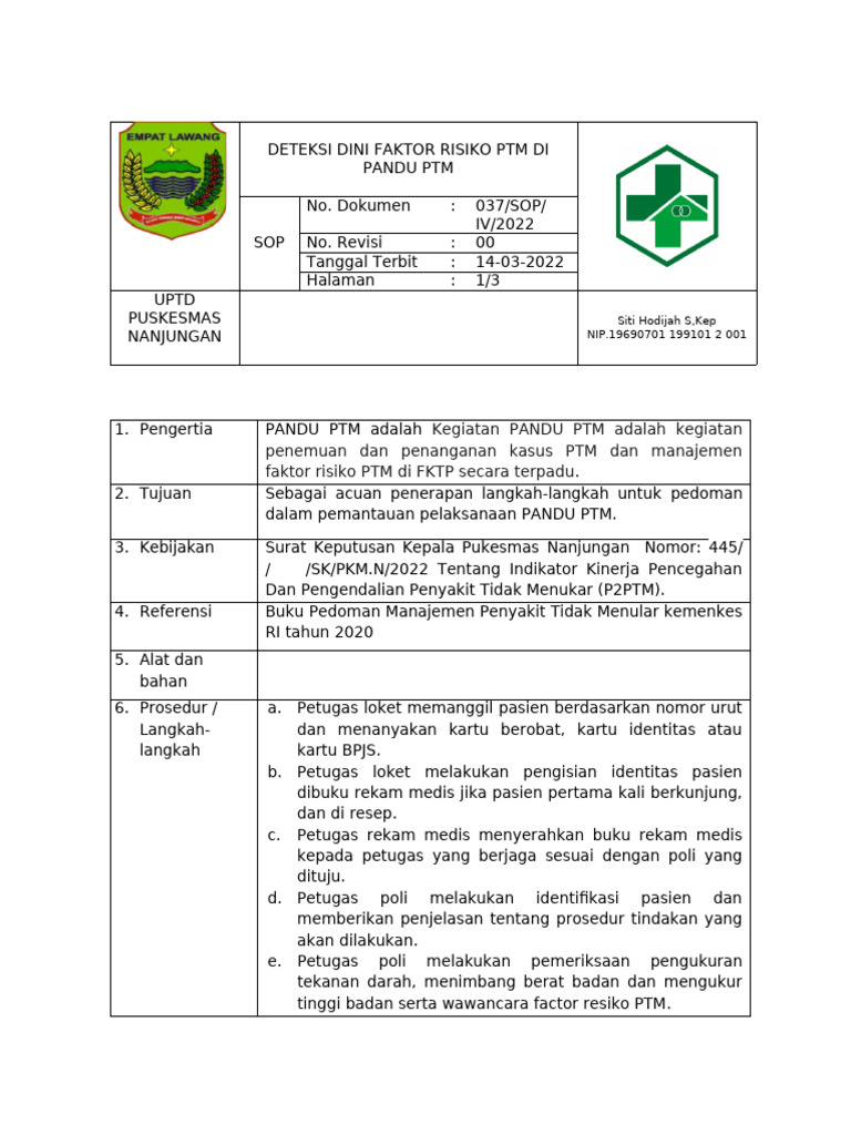 DETEKSI DINI FAKTOR RISIKO PTM DI PANDU | PDF