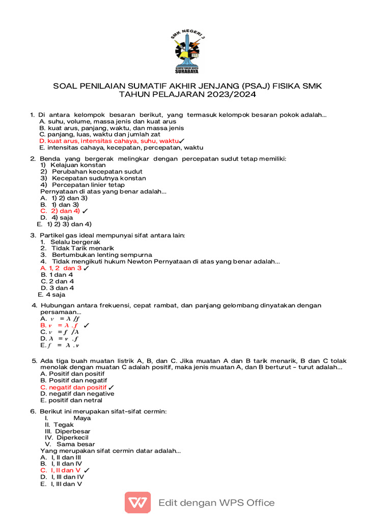 LATIHAN SOAL FISIKA+jawaban | PDF