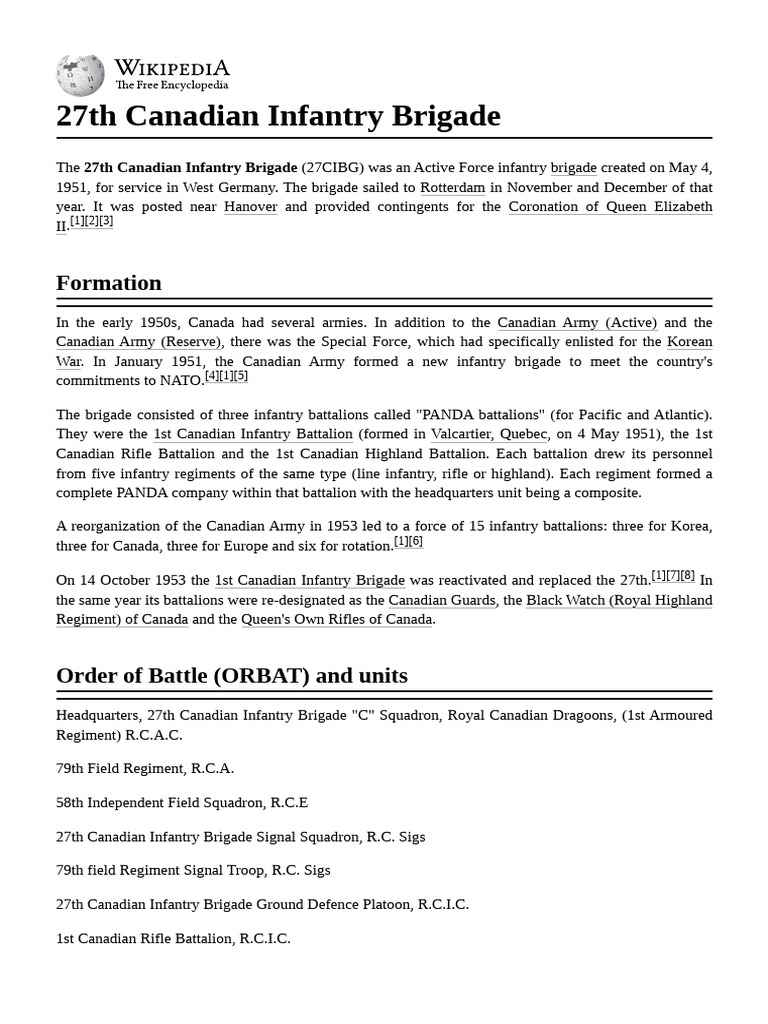 27th Canadian Infantry Brigade | PDF | Military Organization | Military ...