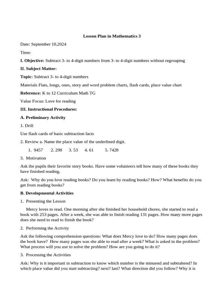 Grade 3 2nd Quarter Lesson Plan | PDF | Subtraction | Pedagogy