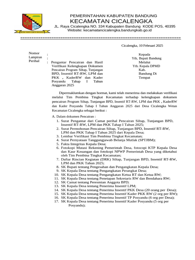 Rekom Camat Siltap Ciwet 2025 | PDF
