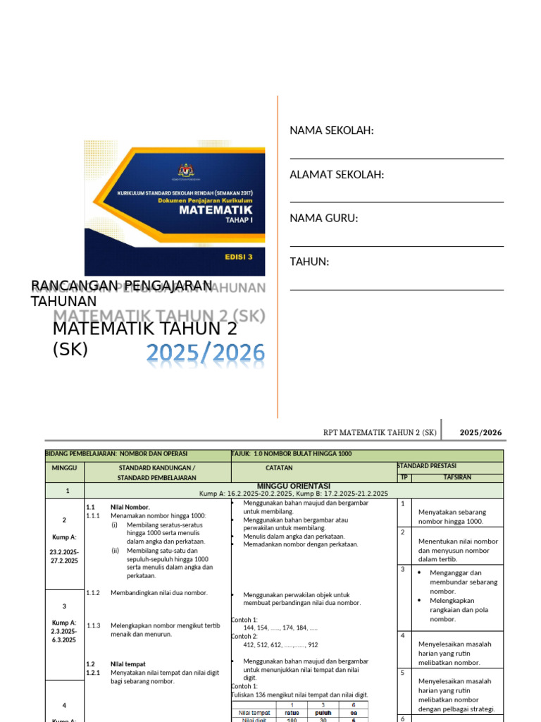 RPT MATH TAHUN 2 | PDF