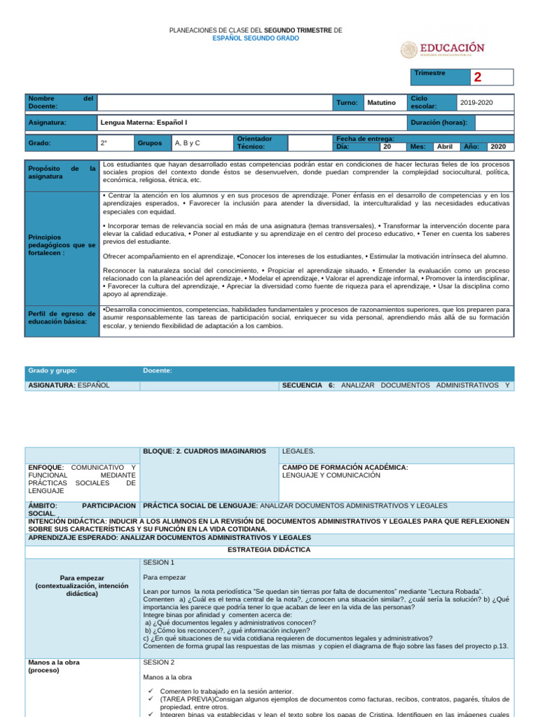 Español 2 Grado 2T 2020 2021 | PDF | Cómics | Poesía