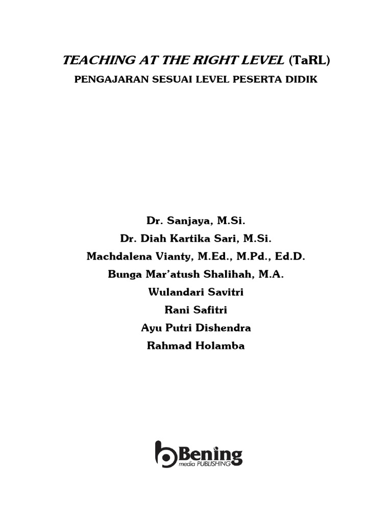 BUKU TEACHING AT THE RIGHT LEVEL (TaRL) | PDF