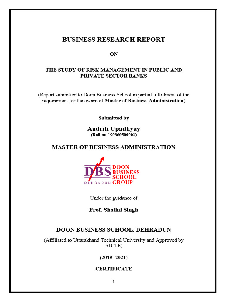 Dissertation Report Aadriti Mba Finance | PDF | Risk | Risk Management