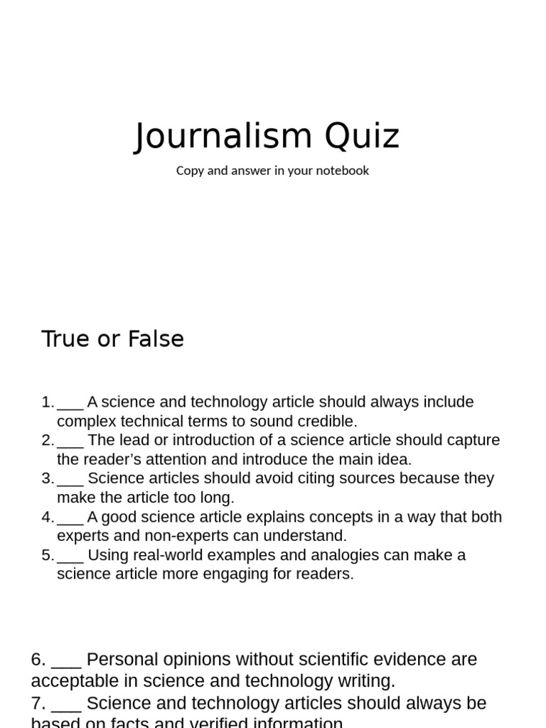 Science Journalism Quiz: True or False | PDF
