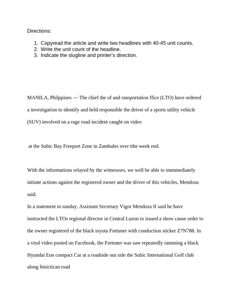 LTO Investigates Subic Road Rage Incident | PDF