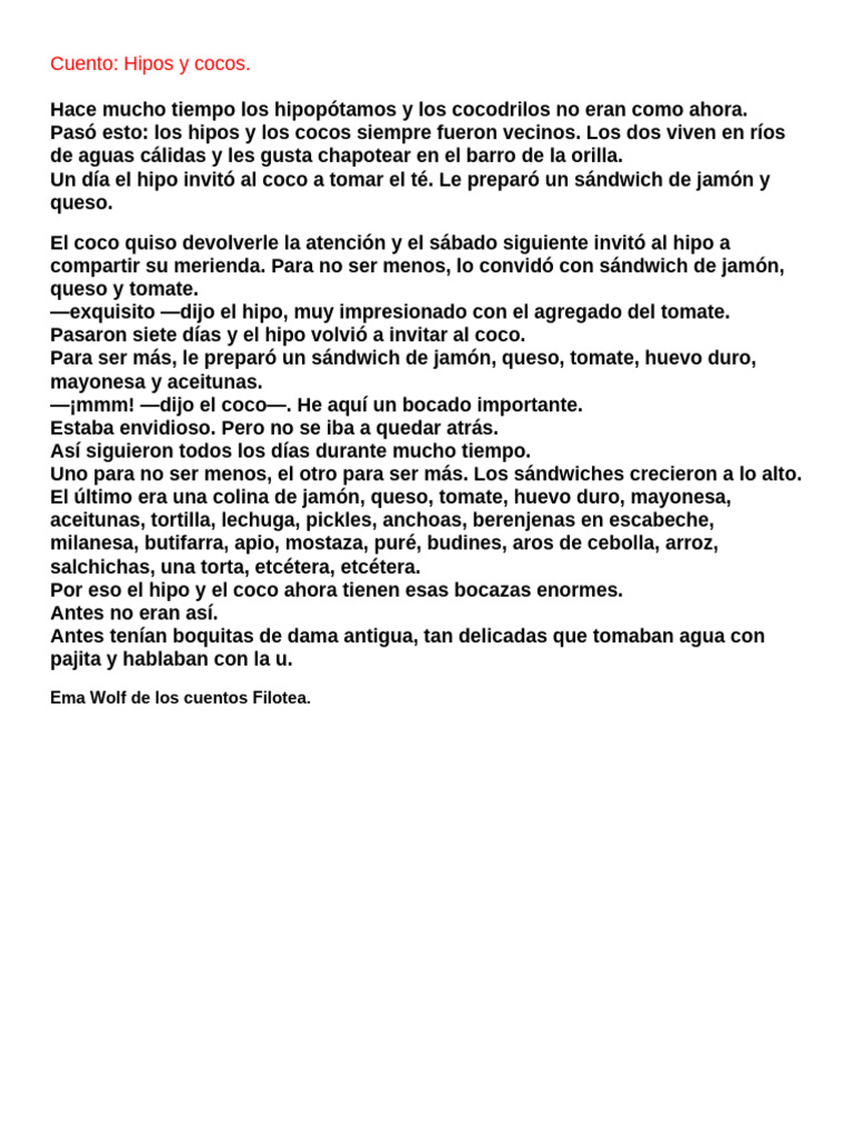 Hipos y cocos: Un cuento divertido | PDF